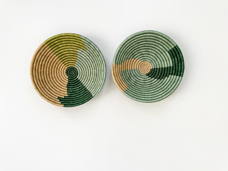 Set of 2 Basket Wall Decor, Green Wall Baskets, African Boho Home ...