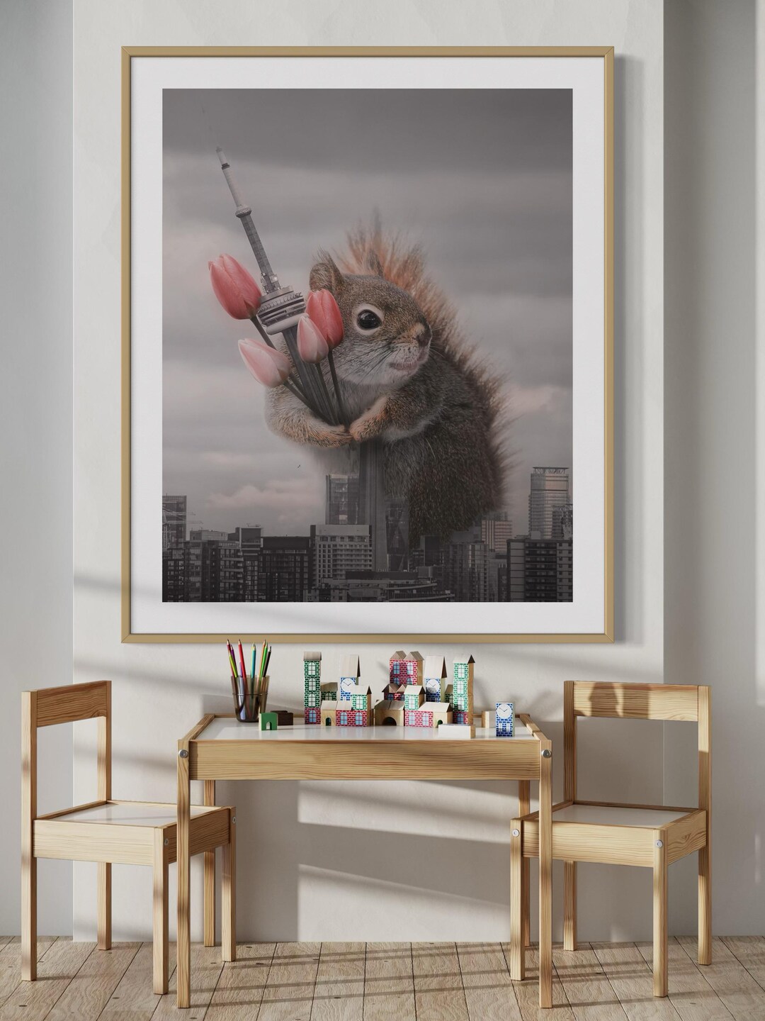 Favourite Things:red Squirrel, CN Tower, Tulips - Modern Wall Decor - Etsy