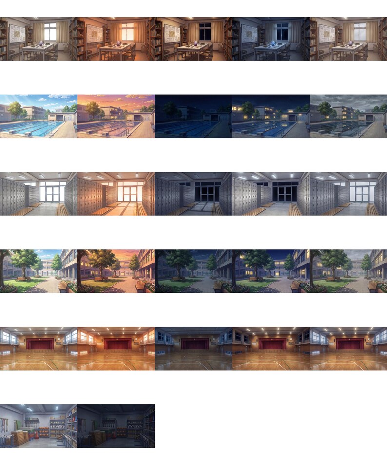 Japanese School Background Clips (123 Illustrations, Day & Night ...