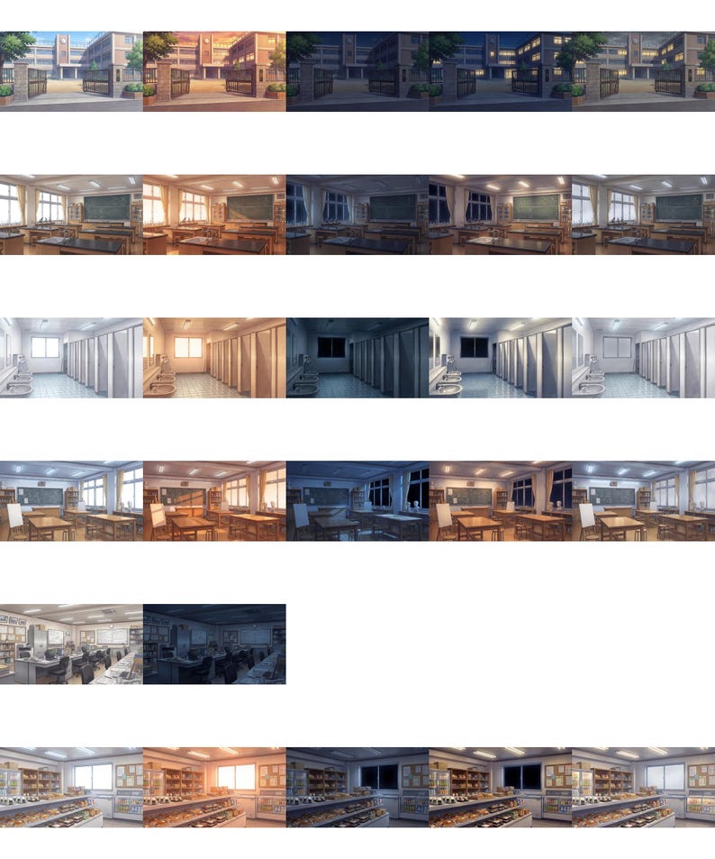 Japanese School Background Clips (123 Illustrations, Day & Night ...