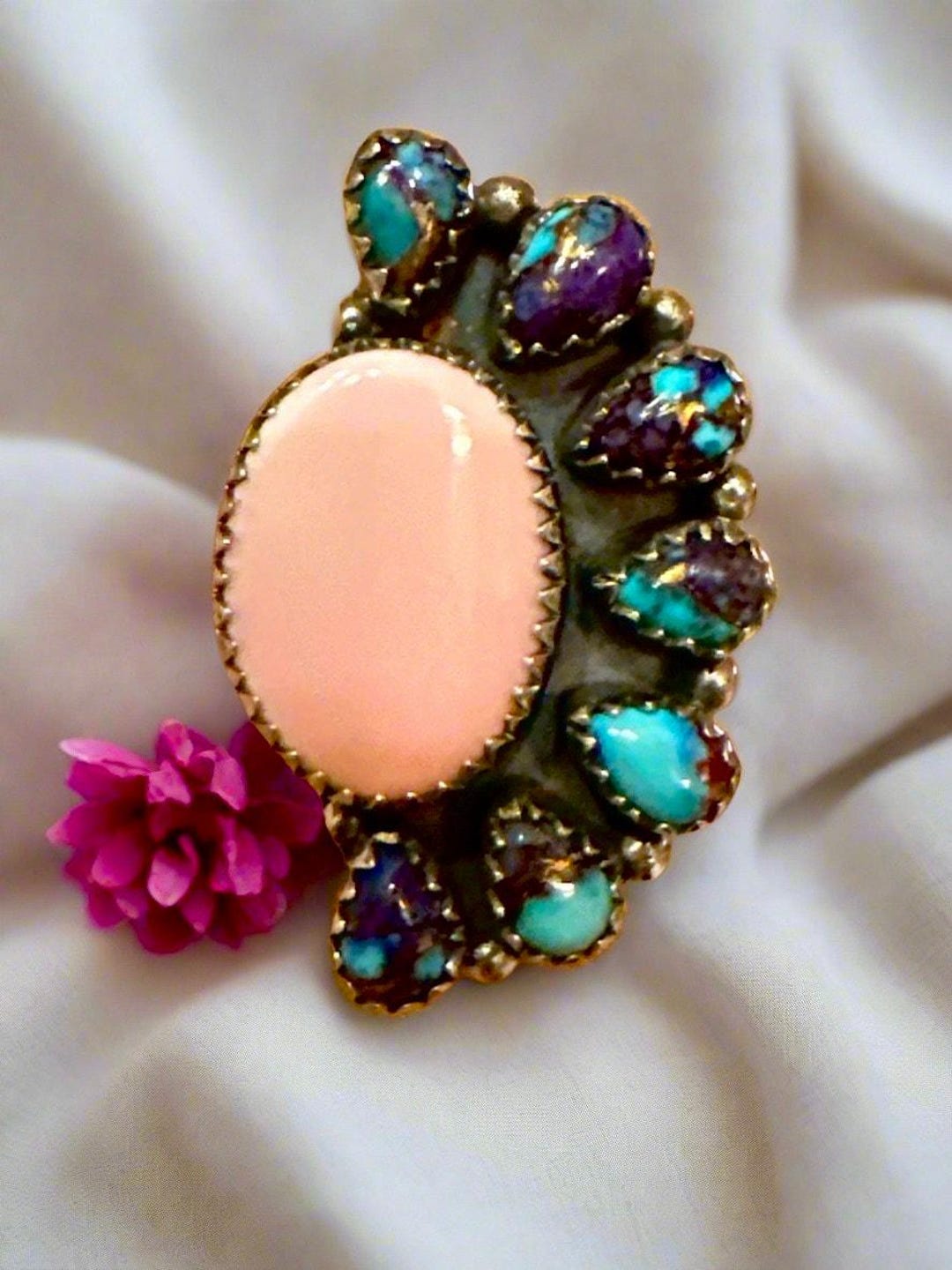 Queen Conch & Purple Spiny Oyster Cluster Half Ring Adjustable - Etsy