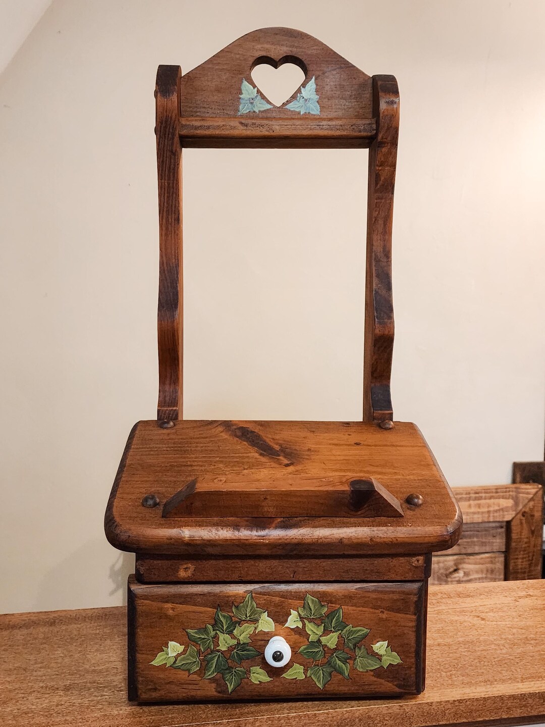 Vintage Wooden Wall Memo Shelf With Drawer | Country Farmhouse Recipe ...