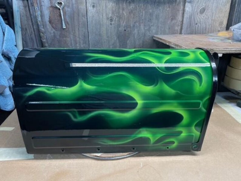 Custom 1 of a Kind Green Fire Airbrushed Mailbox - Etsy