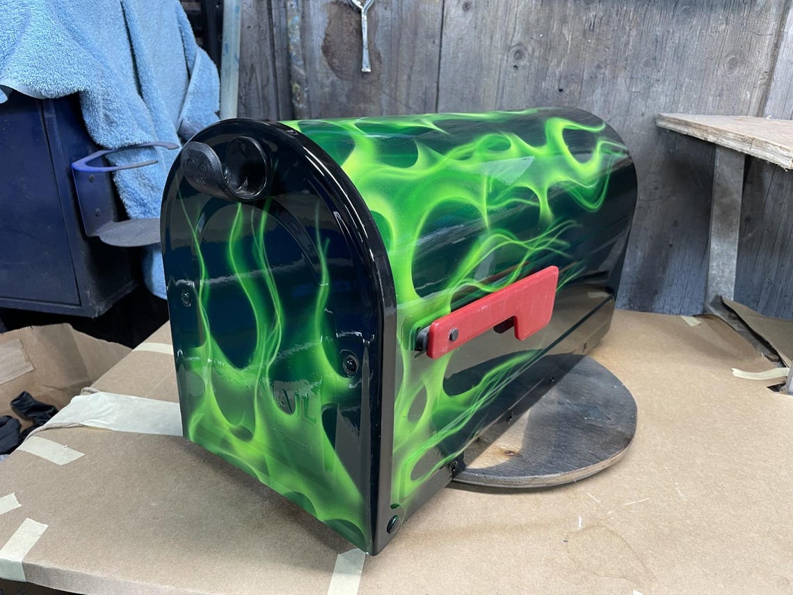 Custom 1 of a Kind Green Fire Airbrushed Mailbox - Etsy