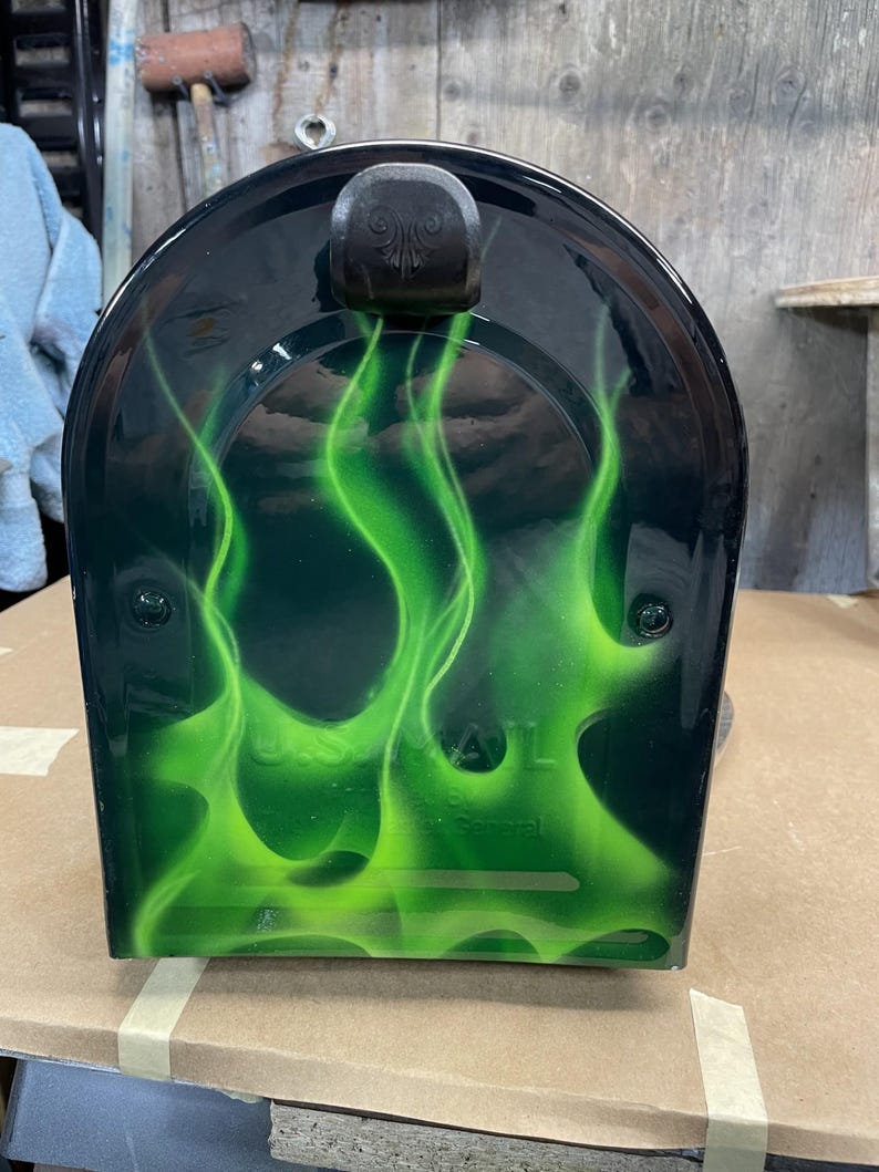 Custom 1 of a Kind Green Fire Airbrushed Mailbox - Etsy