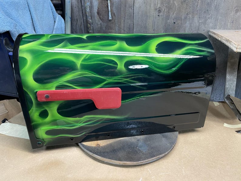 Custom 1 of a Kind Green Fire Airbrushed Mailbox - Etsy