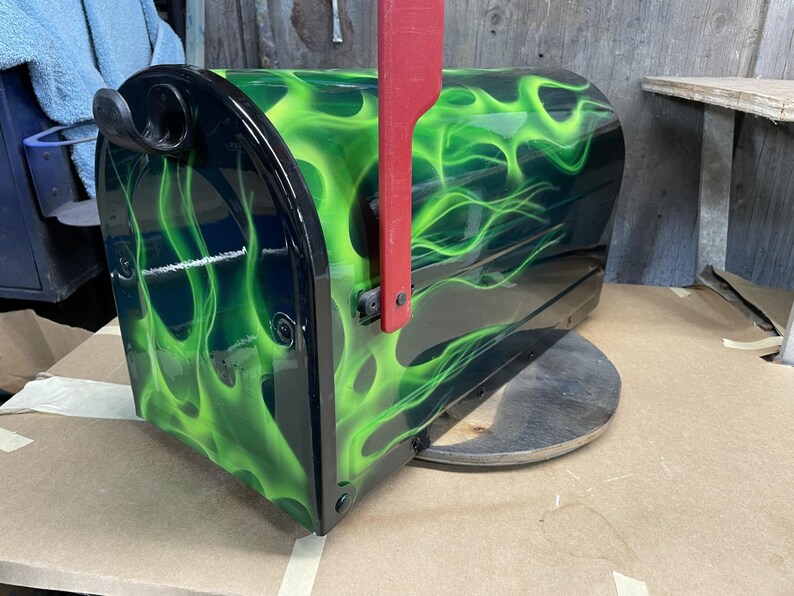 Custom 1 of a Kind Green Fire Airbrushed Mailbox - Etsy