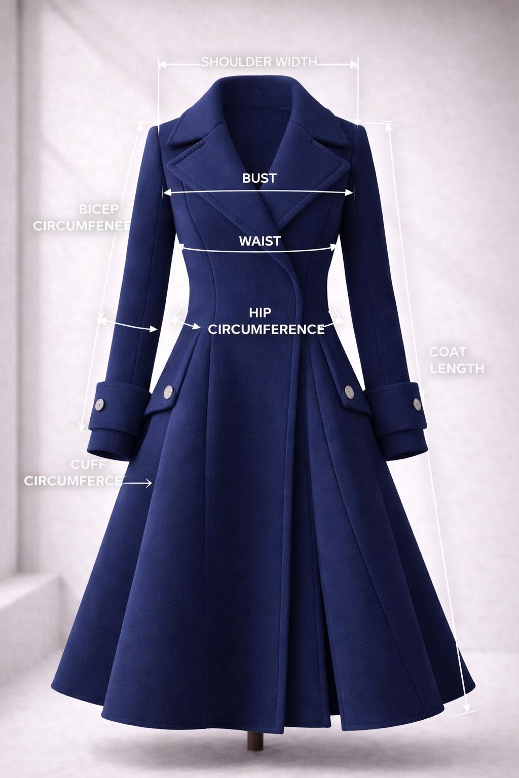 Pure Blue Wool Long Coat for Women | Elegant Tailored Winter Coat ...