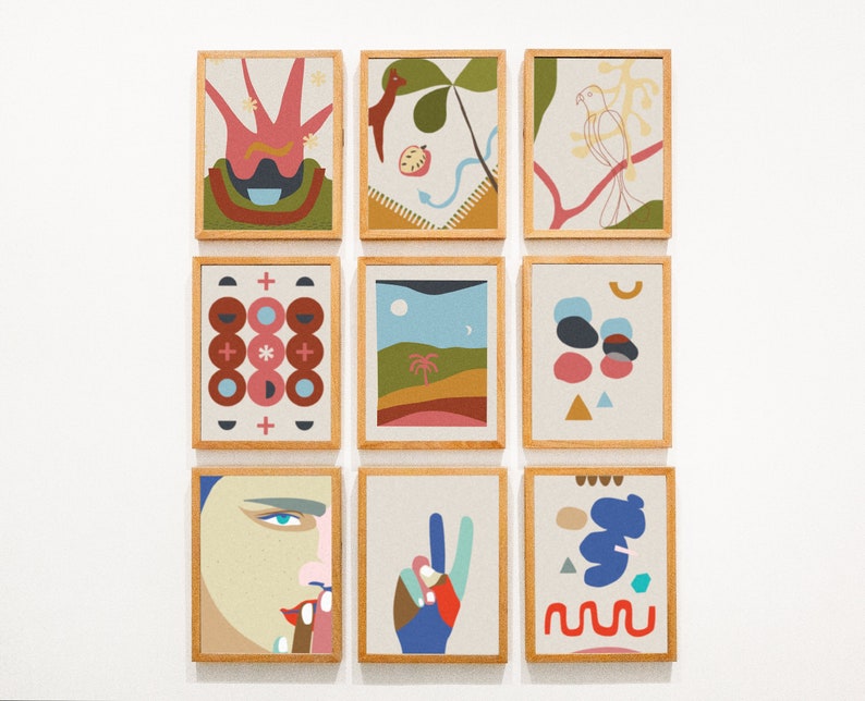 A4 Wall Collage Kit Eclectic Art Set Large Abstract Printable Art Bed ...