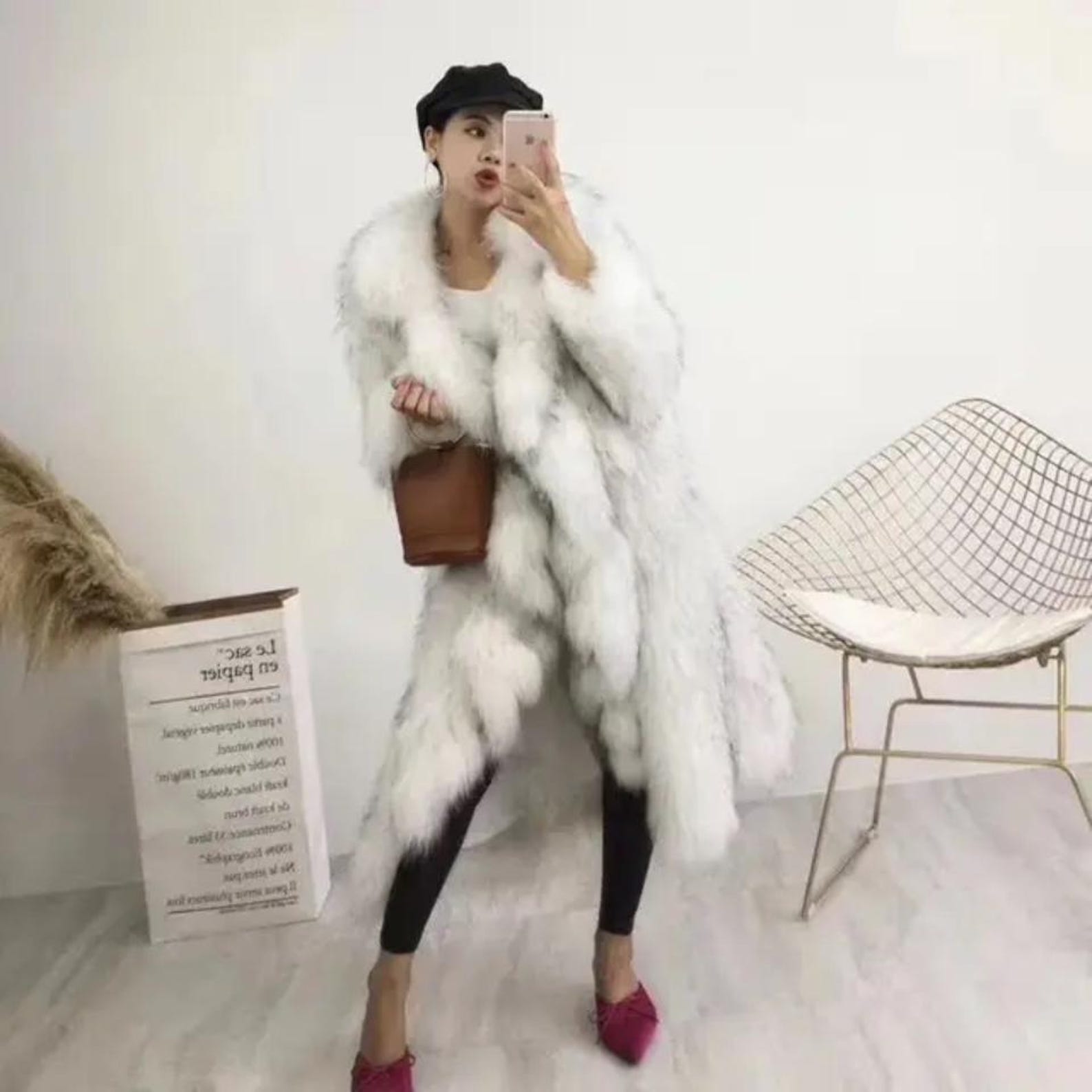 Ruffle Faux Fur Jacket: Cropped Long Coat With Zipper Details-by ...