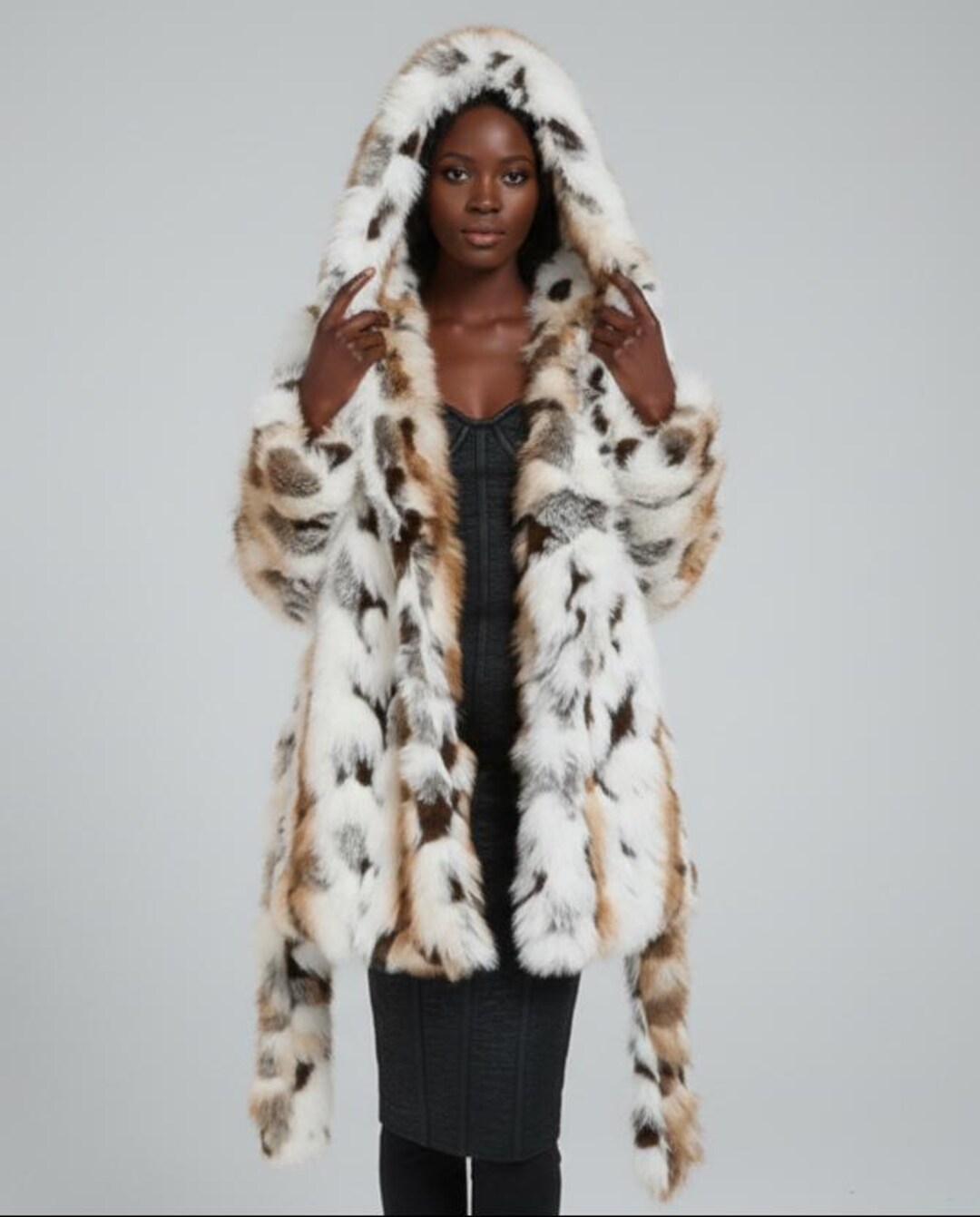 Hood Print Faux Fur Coat Jacket- by Prima DND - Etsy