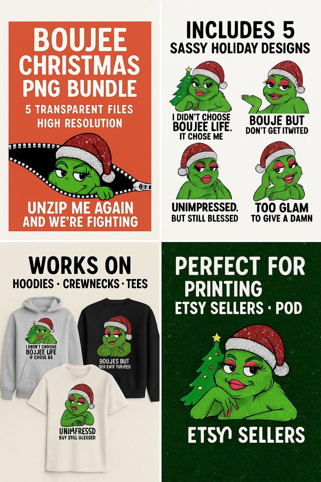 Boujee Grinchy Christmas PNG Bundle | Sassy Holiday Clipart (digital ...