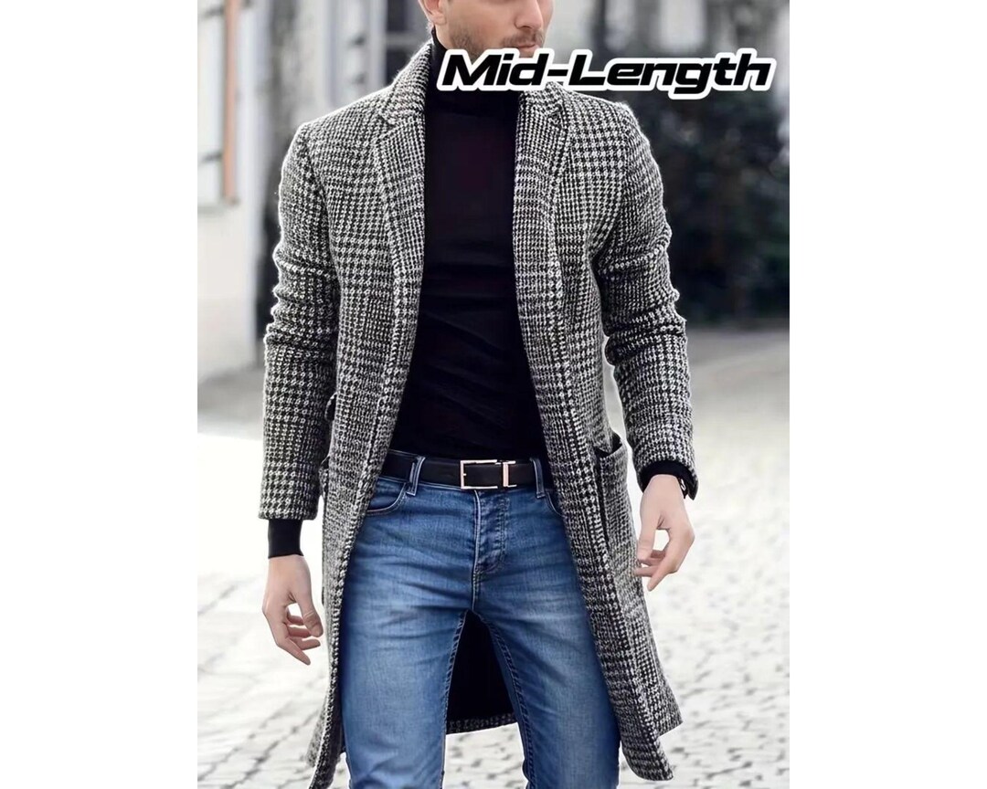 Mens Fleece Overcoat, Mid-length Coarse Fleece Jacket, Warm Casual ...