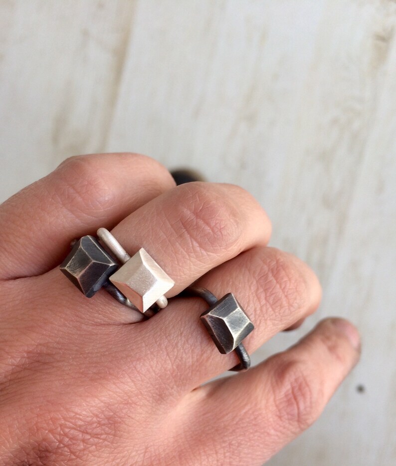 Silver geometric ring Square wide band ring modern | Etsy