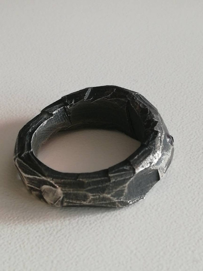 Statement silver woman ring with amethyst raw oxidized | Etsy