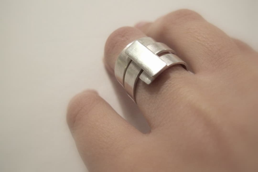 Silver Wide Ring for Woman , Geometric, Modern, Cool, Everyday Ring ...