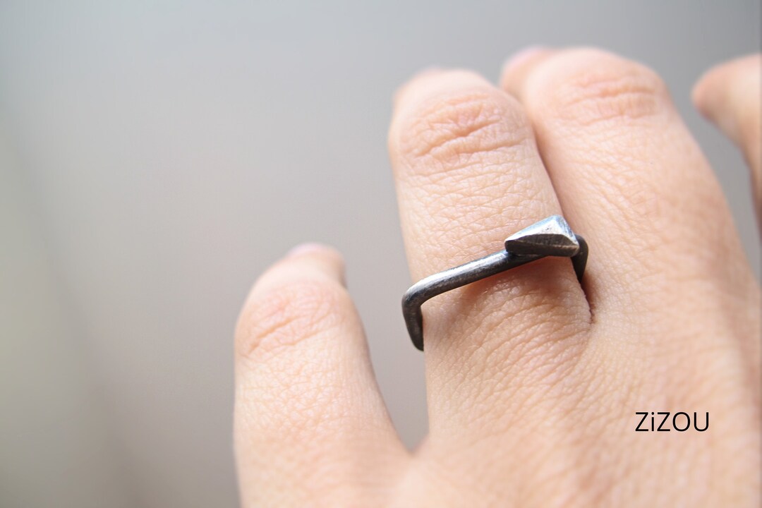 Sterling Silver Square Geometric Stacking Women Ring With Faceted Tiny ...