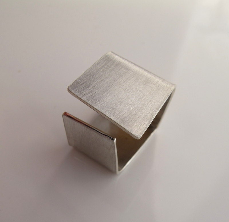 Silver Geometric Ring - Square - Wide Band Ring - Modern - Simple ...