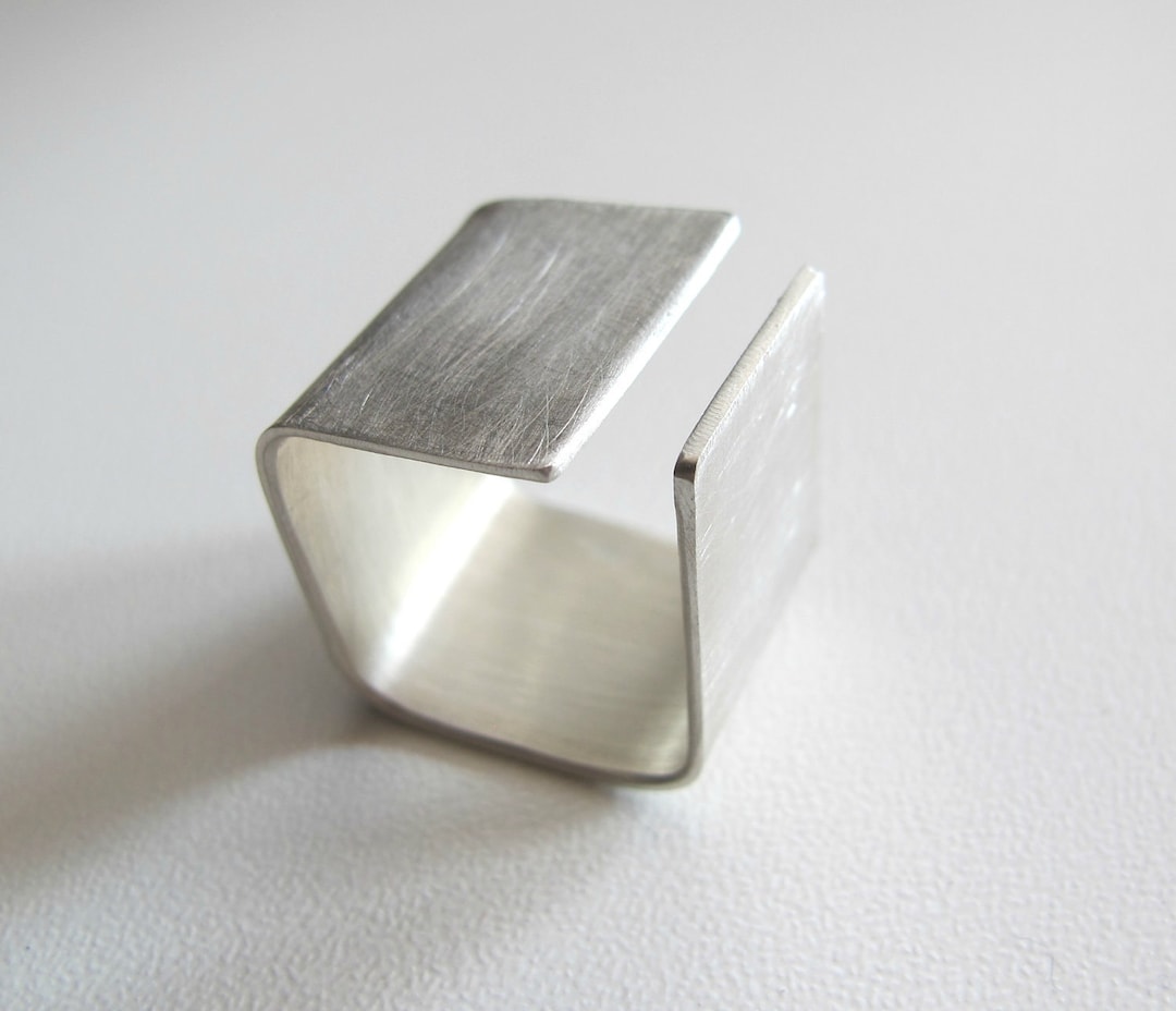Silver Geometric Ring - Square - Wide Band Ring - Modern - Simple ...