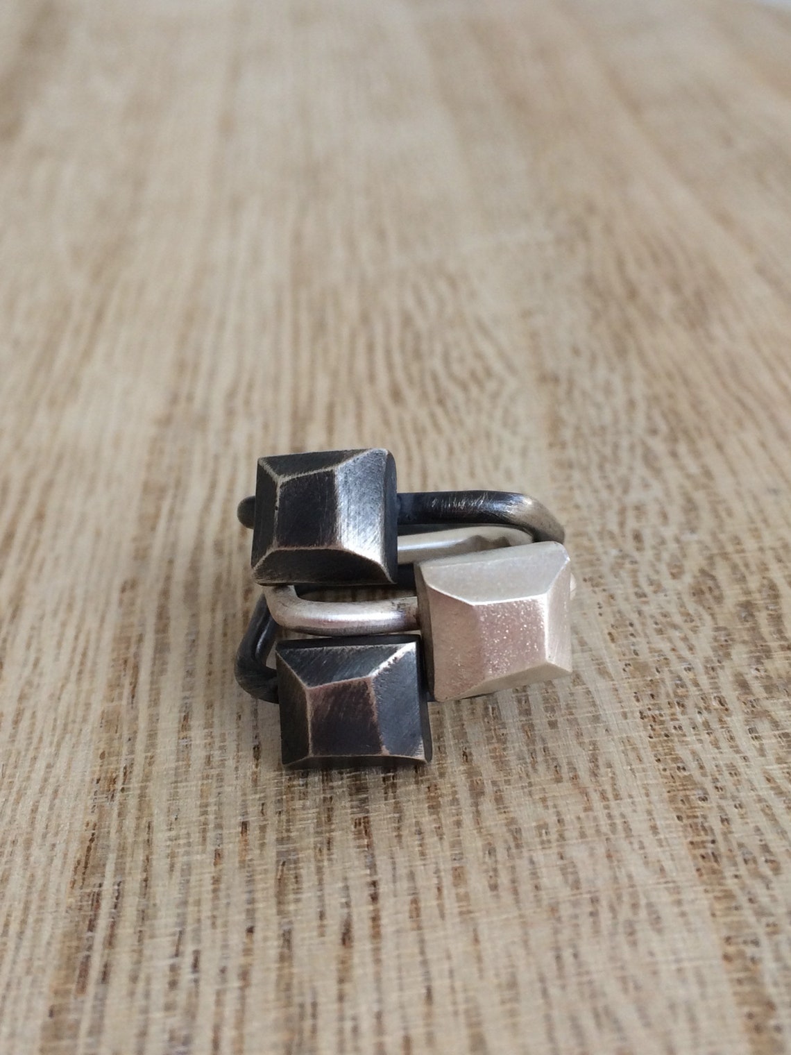 Silver geometric ring Square wide band ring modern | Etsy