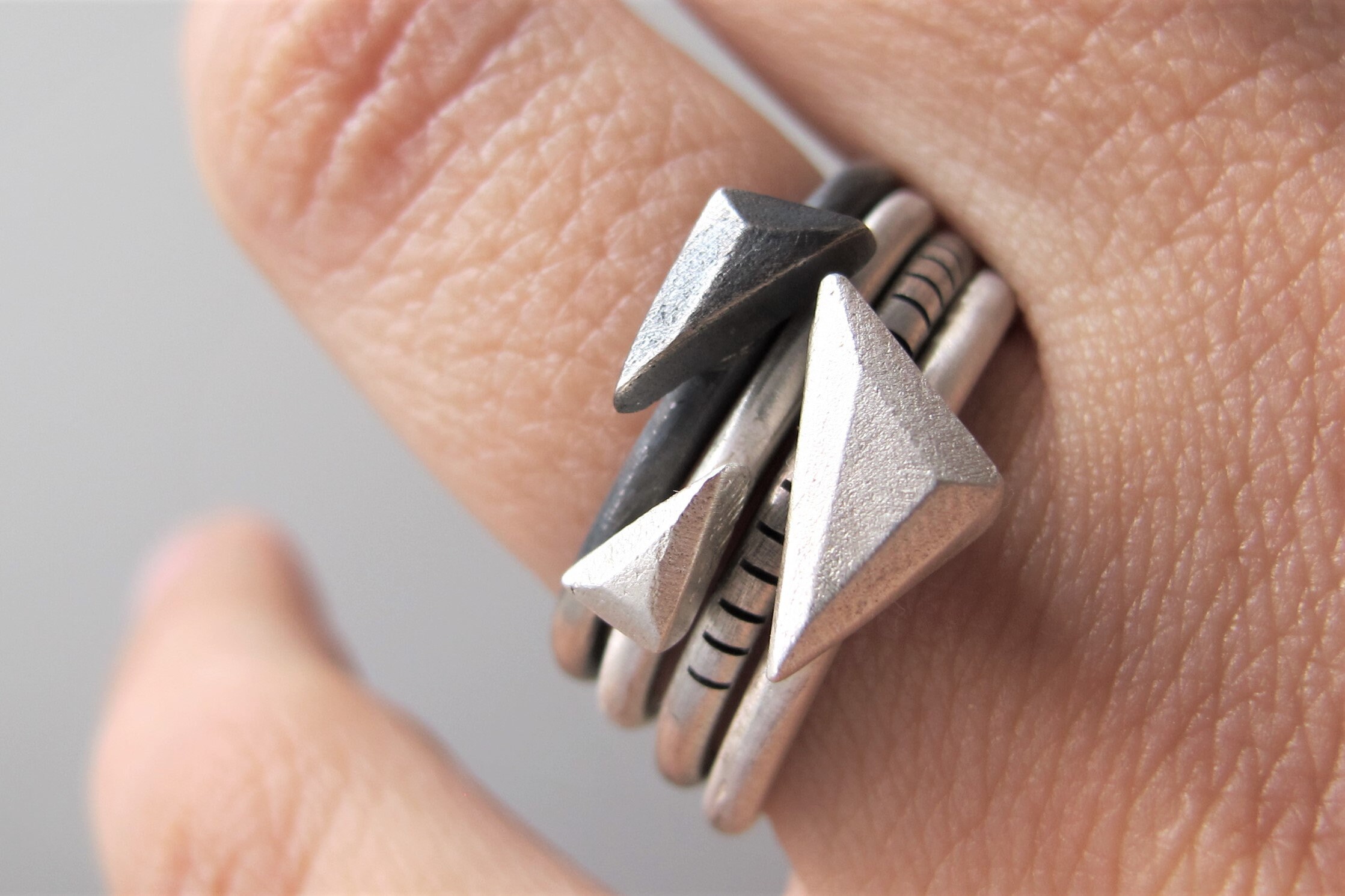 Set of Cool Silver Triangle Stacking Rings | Etsy
