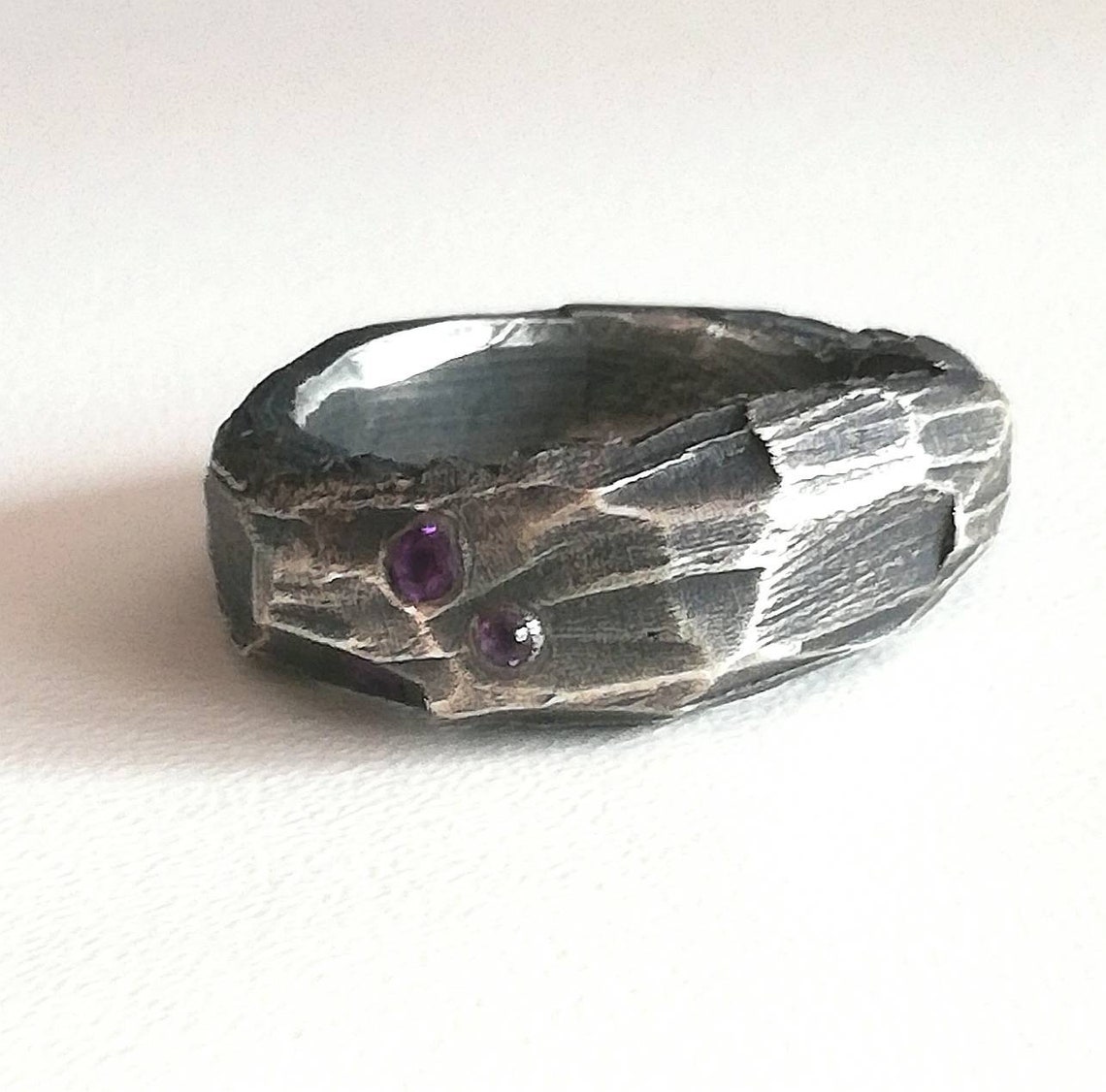 Statement silver woman ring with amethyst raw oxidized | Etsy