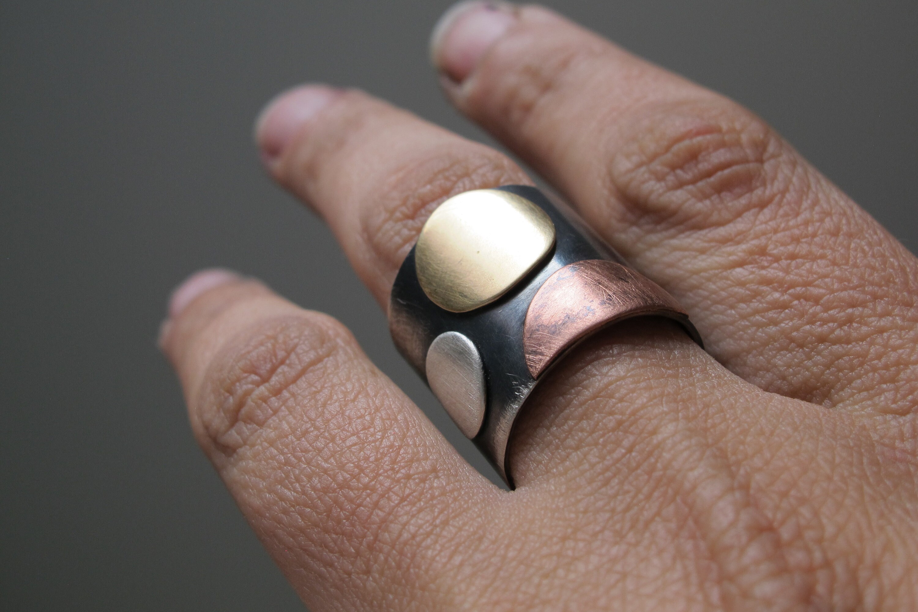Mix Metal Wide Band Sterling Silver Ring Brass Copper and - Etsy