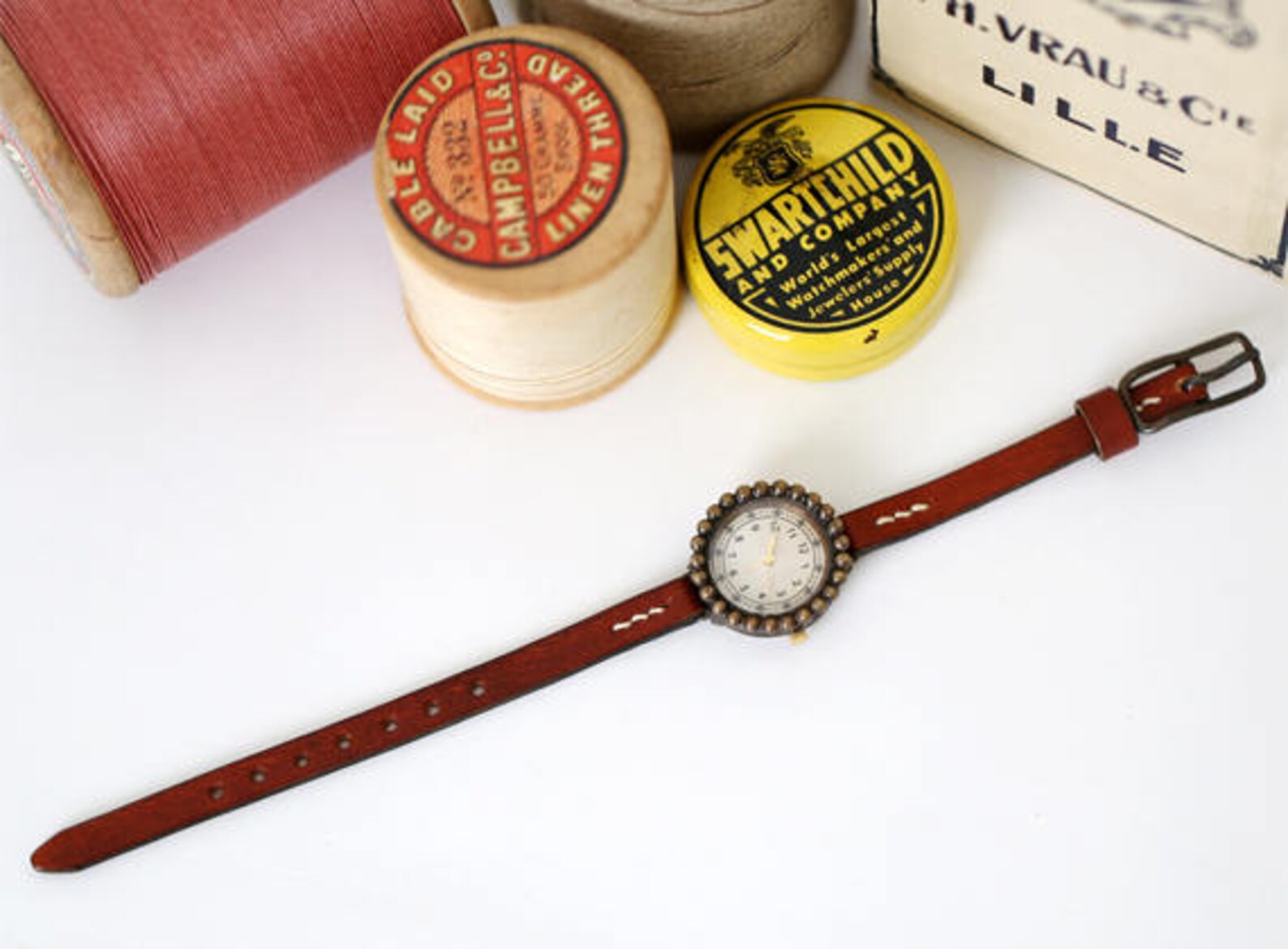 Vintage Handcraft Woman Wrist Watch With Handstitch Leather Band ...