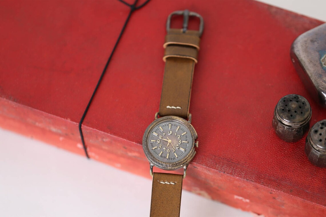Vintage Retro Handcraft Wrist Watch With Handstitch Leather - Etsy