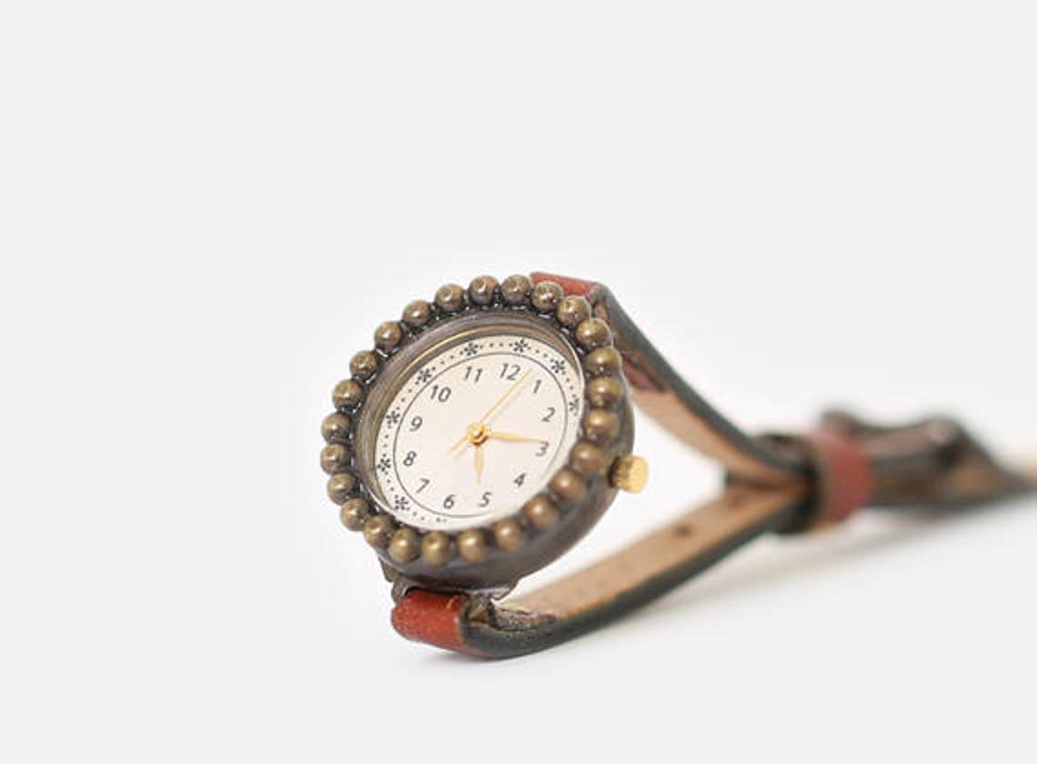 Vintage Handcraft Woman Wrist Watch With Handstitch Leather Band ...