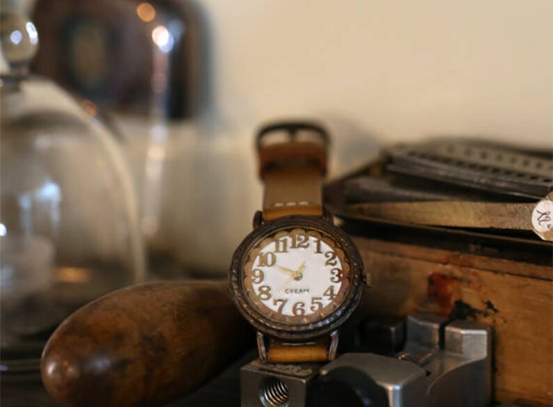 Vintage Handcraft Wrist Watch With Handstitch Leather Band /// - Etsy