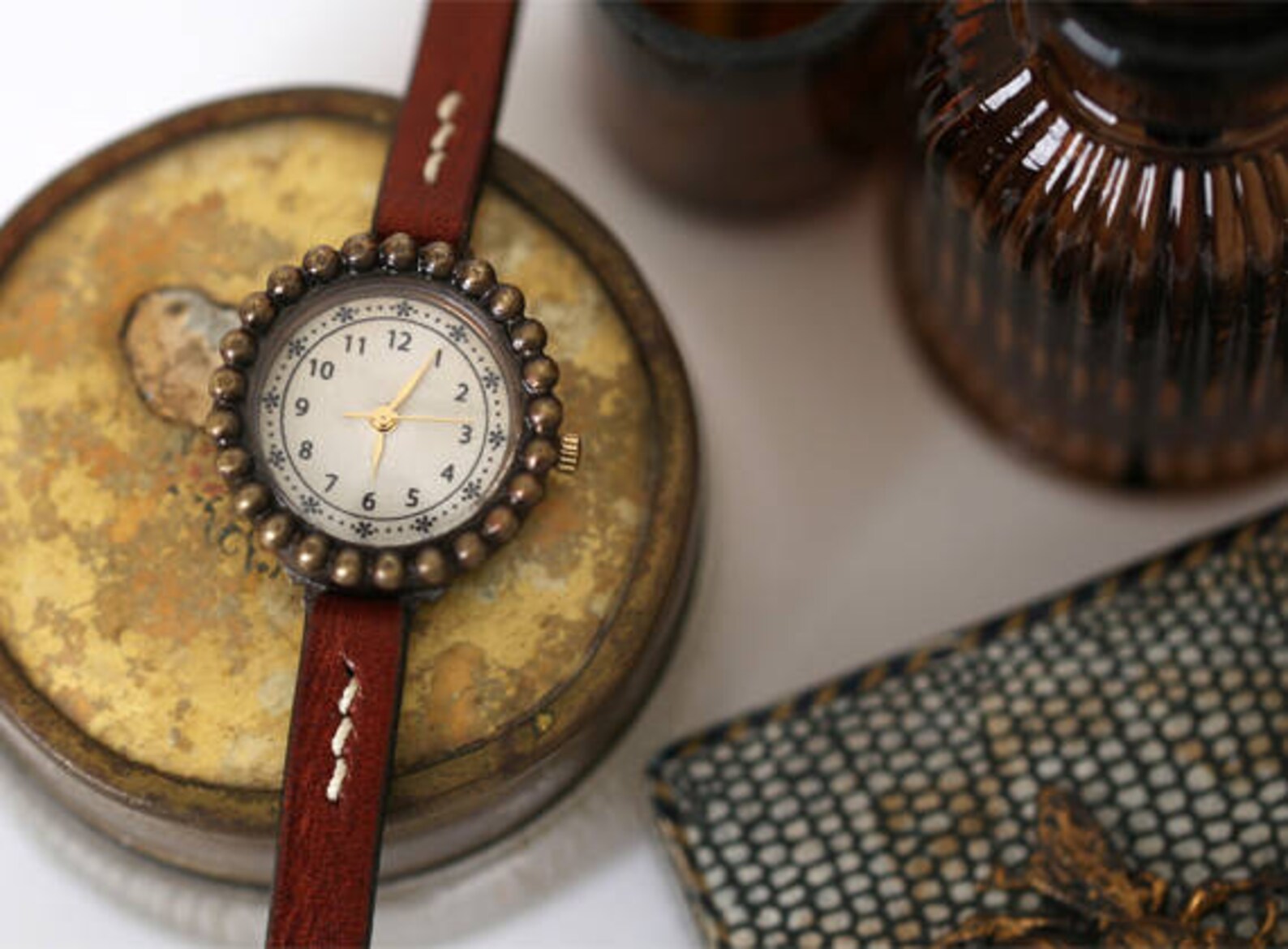 Vintage Handcraft Woman Wrist Watch With Handstitch Leather Band ...