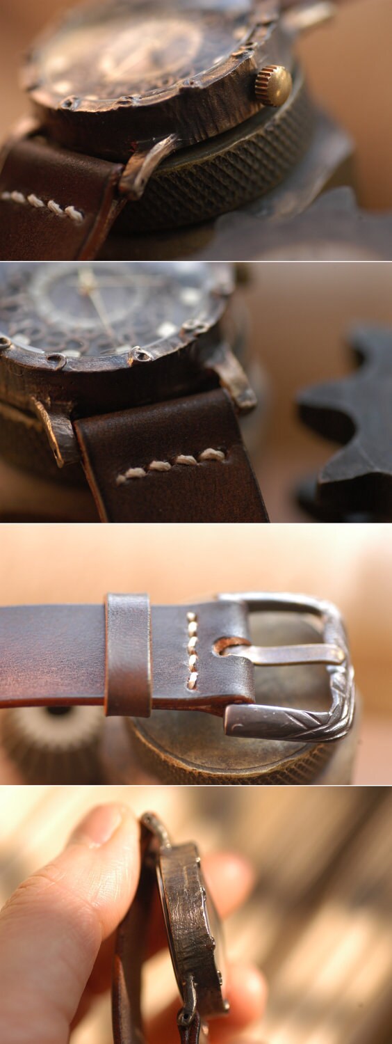 Vintage Retro Handcraft Wrist Watch With Handstitch Leather Band ...