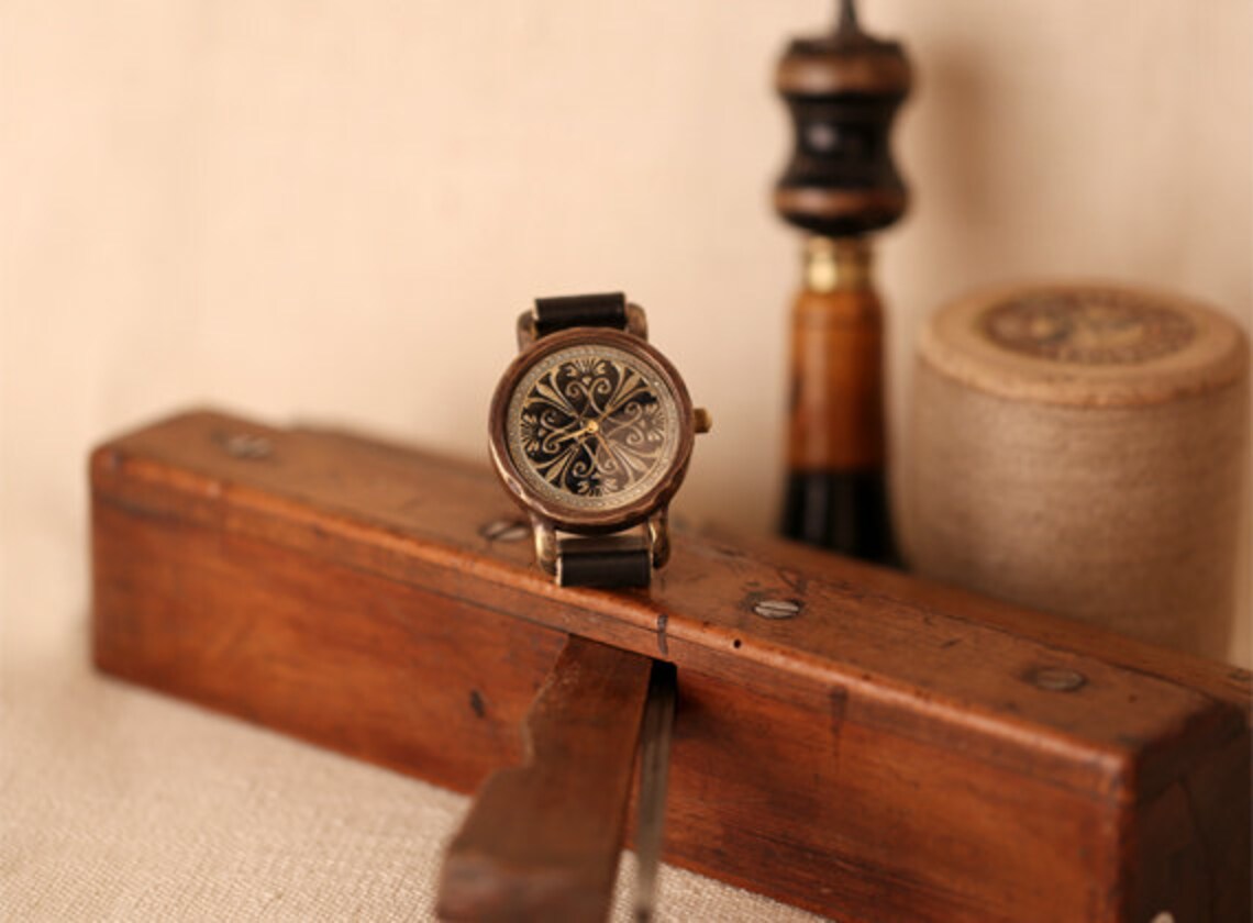 Vintage Handmade Wrist Watch With Handstitch Leather Band /// - Etsy