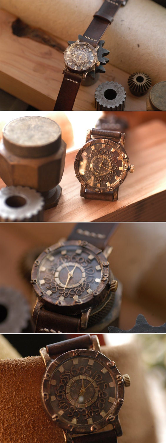 Vintage Retro Handcraft Wrist Watch With Handstitch Leather Band ...