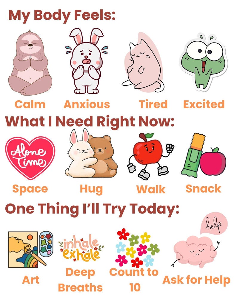 Feelings Check-in Chart for Kids | Printable Emotion & Coping Tool for ...