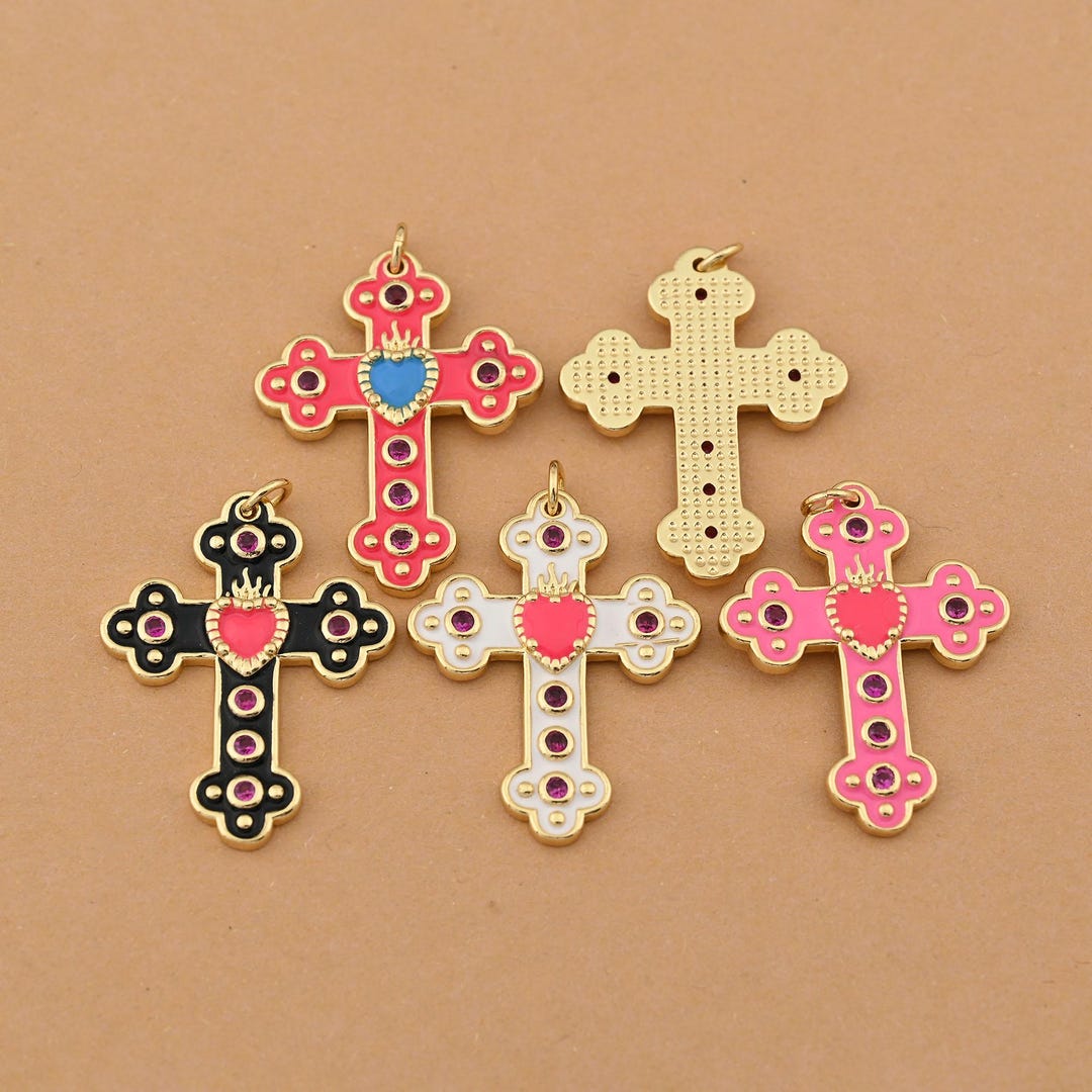 Decorative Sacred Heart Cross Pendant With Enamel Finish and Zircon ...