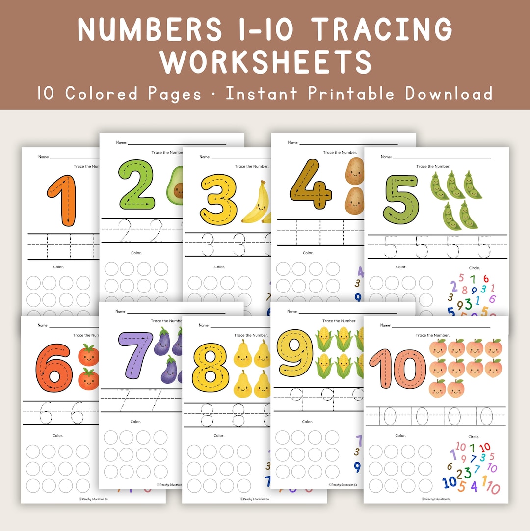 Number Tracing Worksheets 1-10: Handwriting Practice (printable PDF) - Etsy