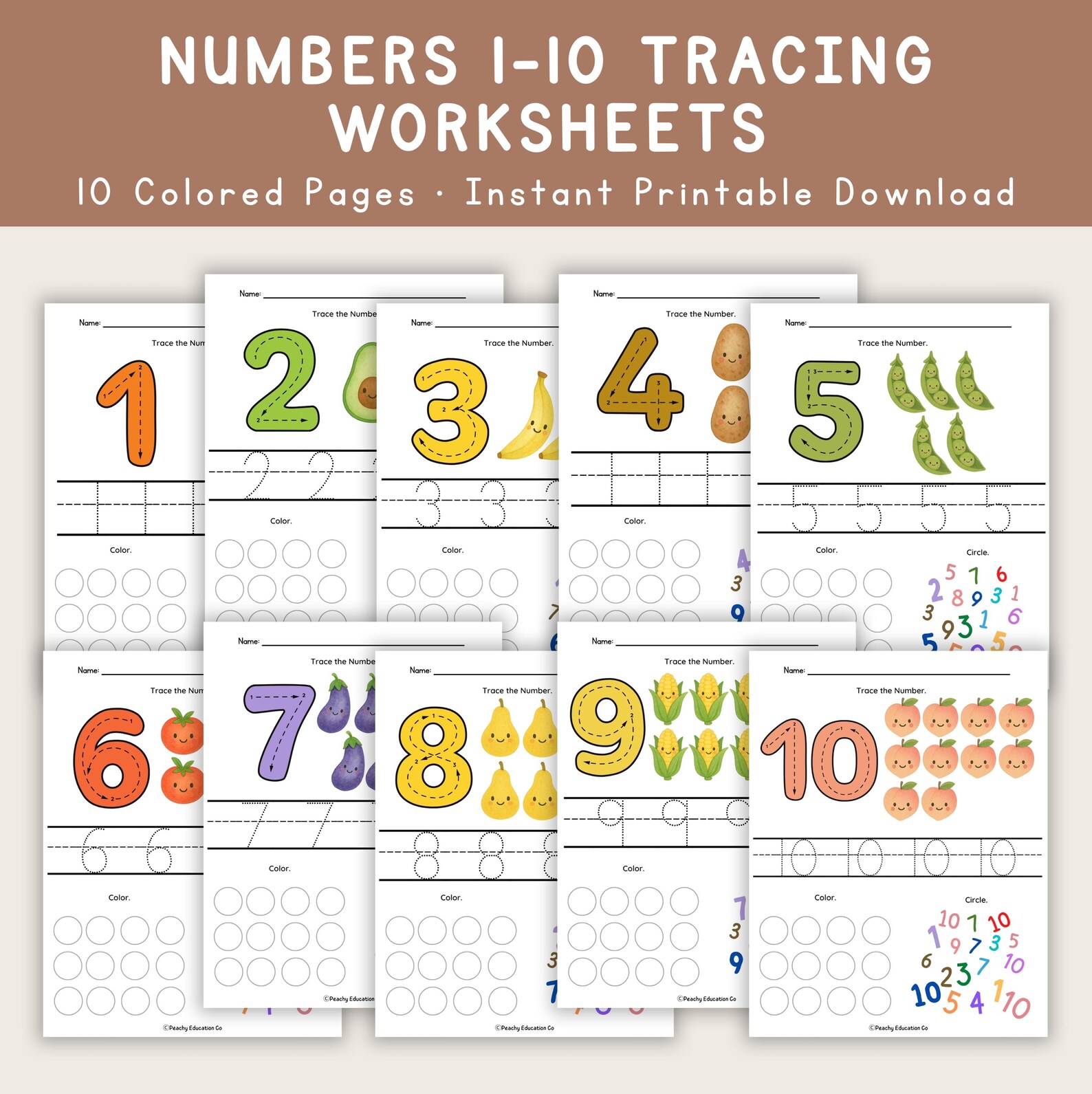 Number Tracing Worksheets 1-10: Handwriting Practice (printable PDF) - Etsy