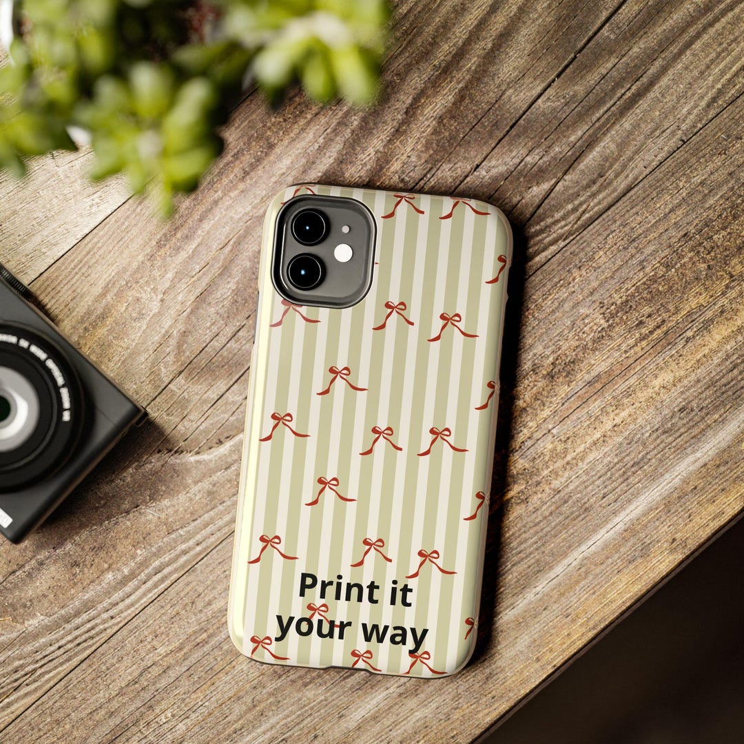 Customizable Phone Case | Vintage Beige Stripes With Red Bow - Etsy