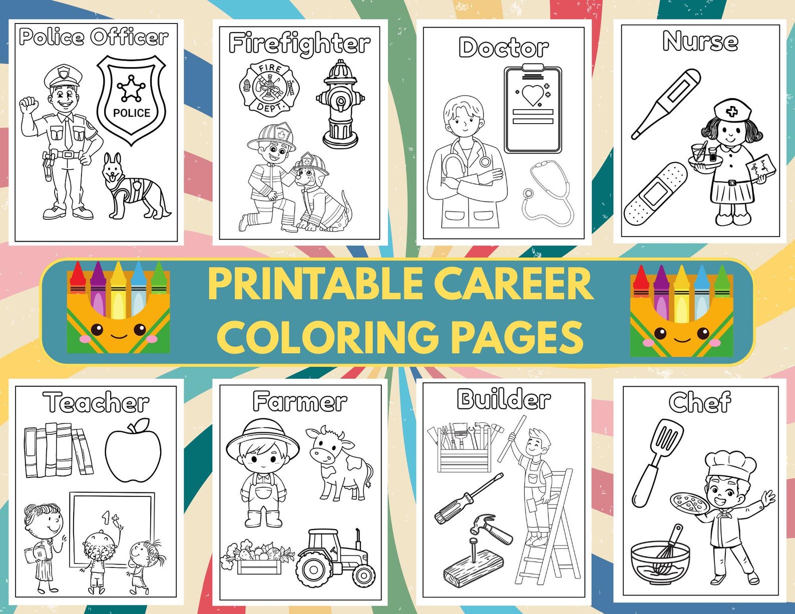 Printable Career Based Coloring Pages for Kids - Etsy