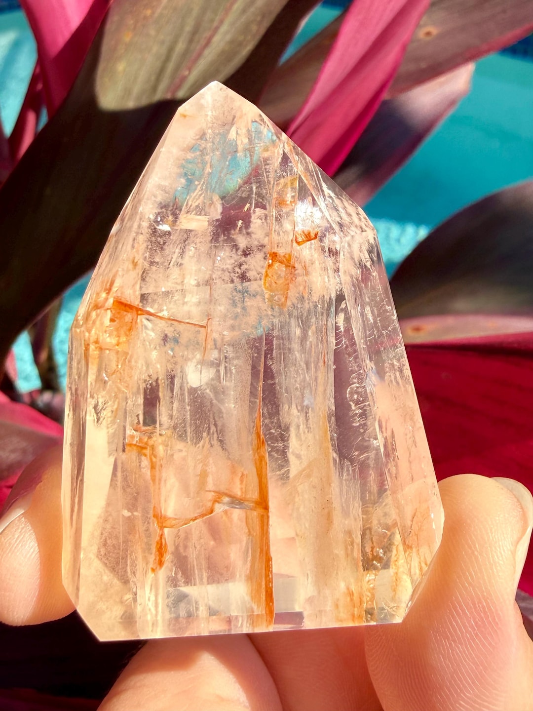 Firehealer Quartz Tower | Red Hematoid & Golden Healer Crystal - Etsy