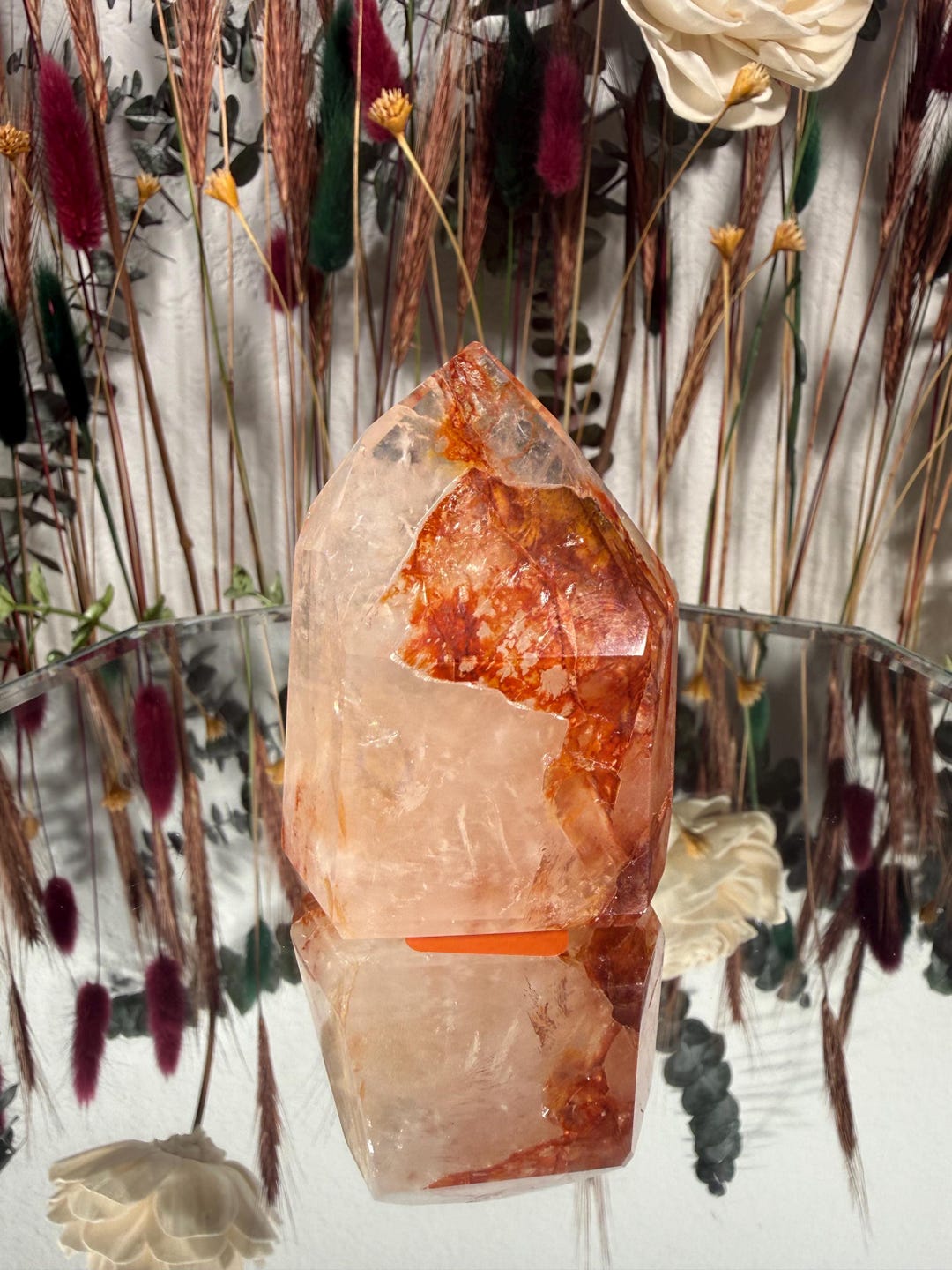 Firehealer Quartz Tower | Red Hematoid & Golden Healer Crystal Point - Etsy
