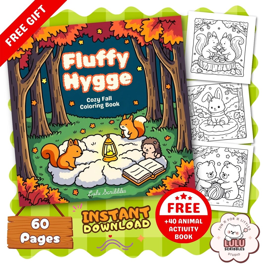 Fluffy Hygge Coloring Book: Cozy Animal Characters, 60 Bold and Easy ...
