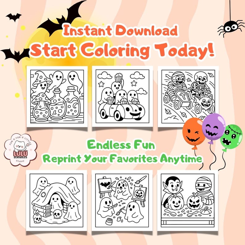 Halloween Coloring Pages: 40 Spooky Pals Designs (digital PDF Download ...