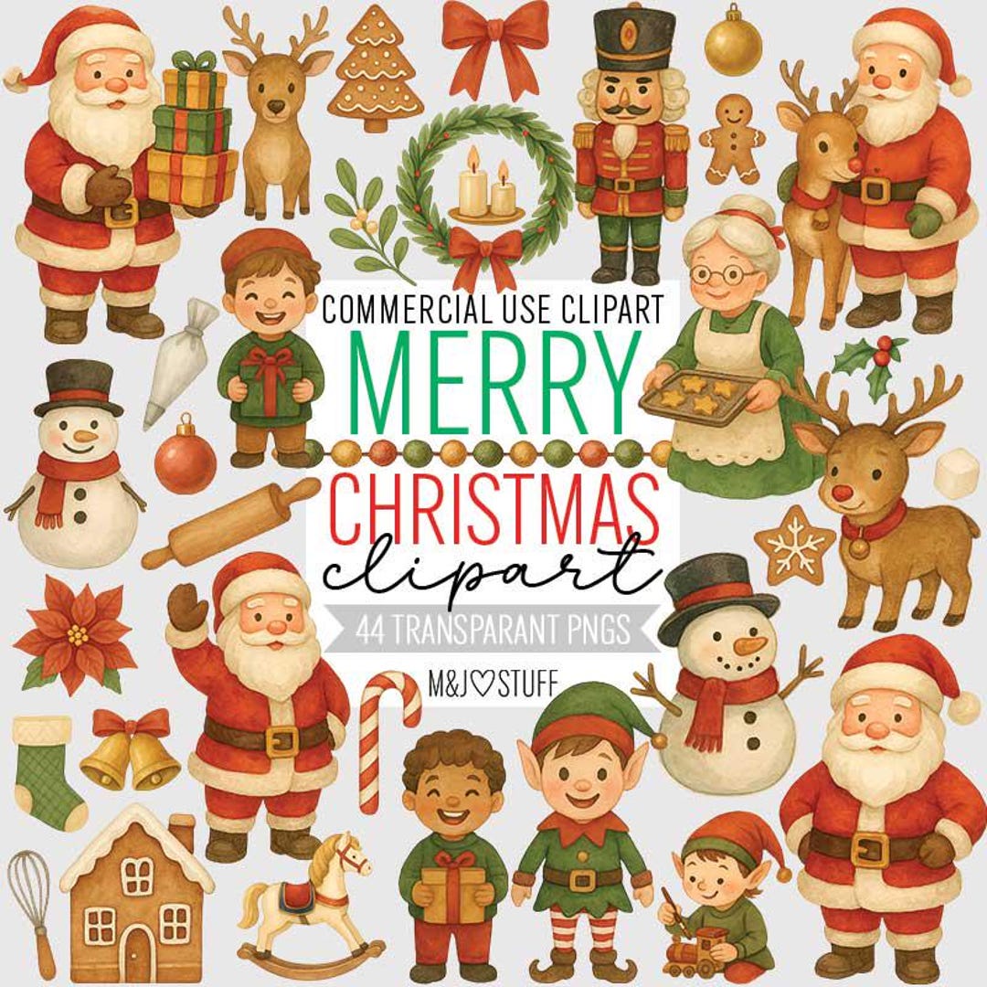 Merry Christmas Clipart Set 1 | Christmas Illustrations | Santa Claus ...