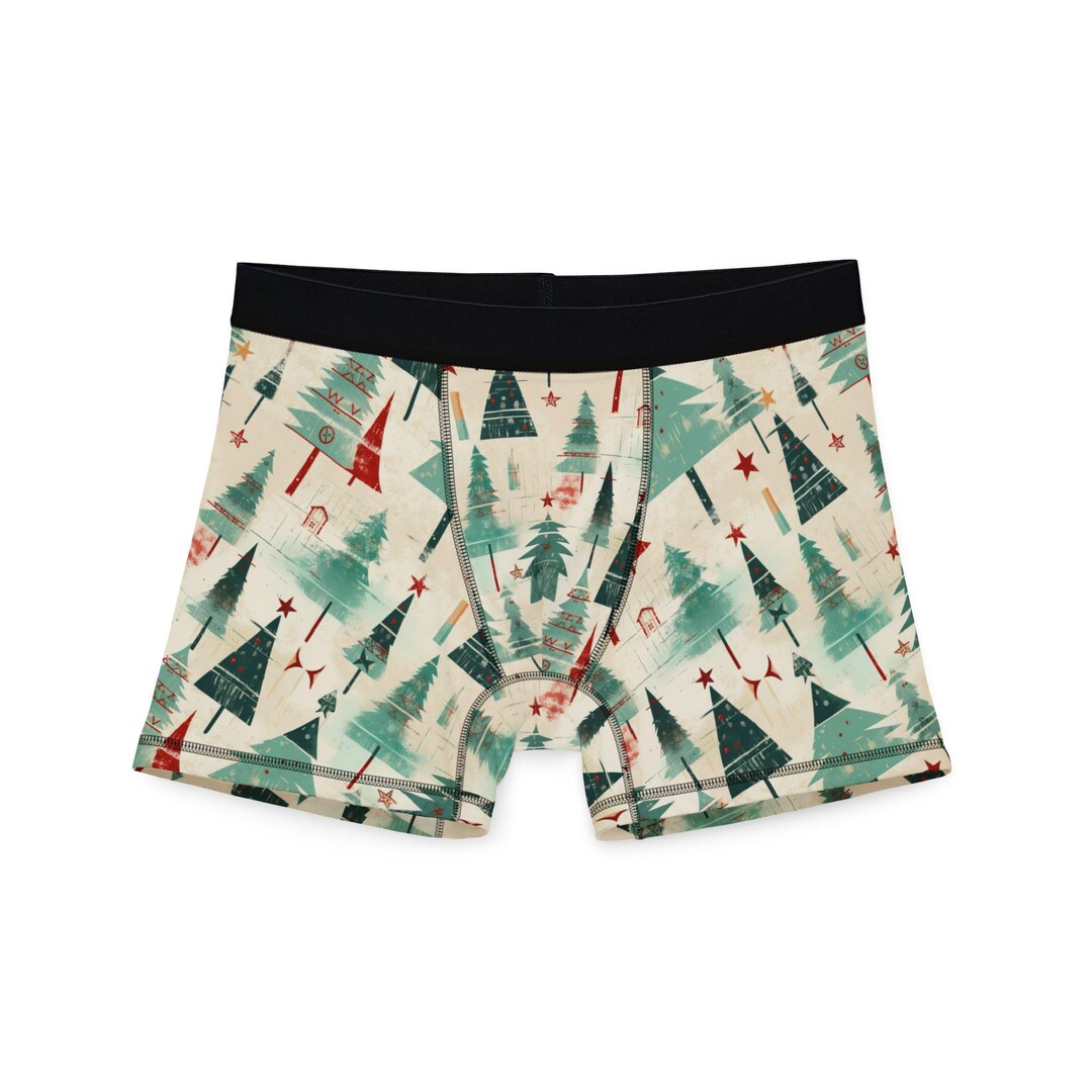 Retro Christmas Tree Boxers | Holiday Tree Pattern Mens Underwear - Etsy