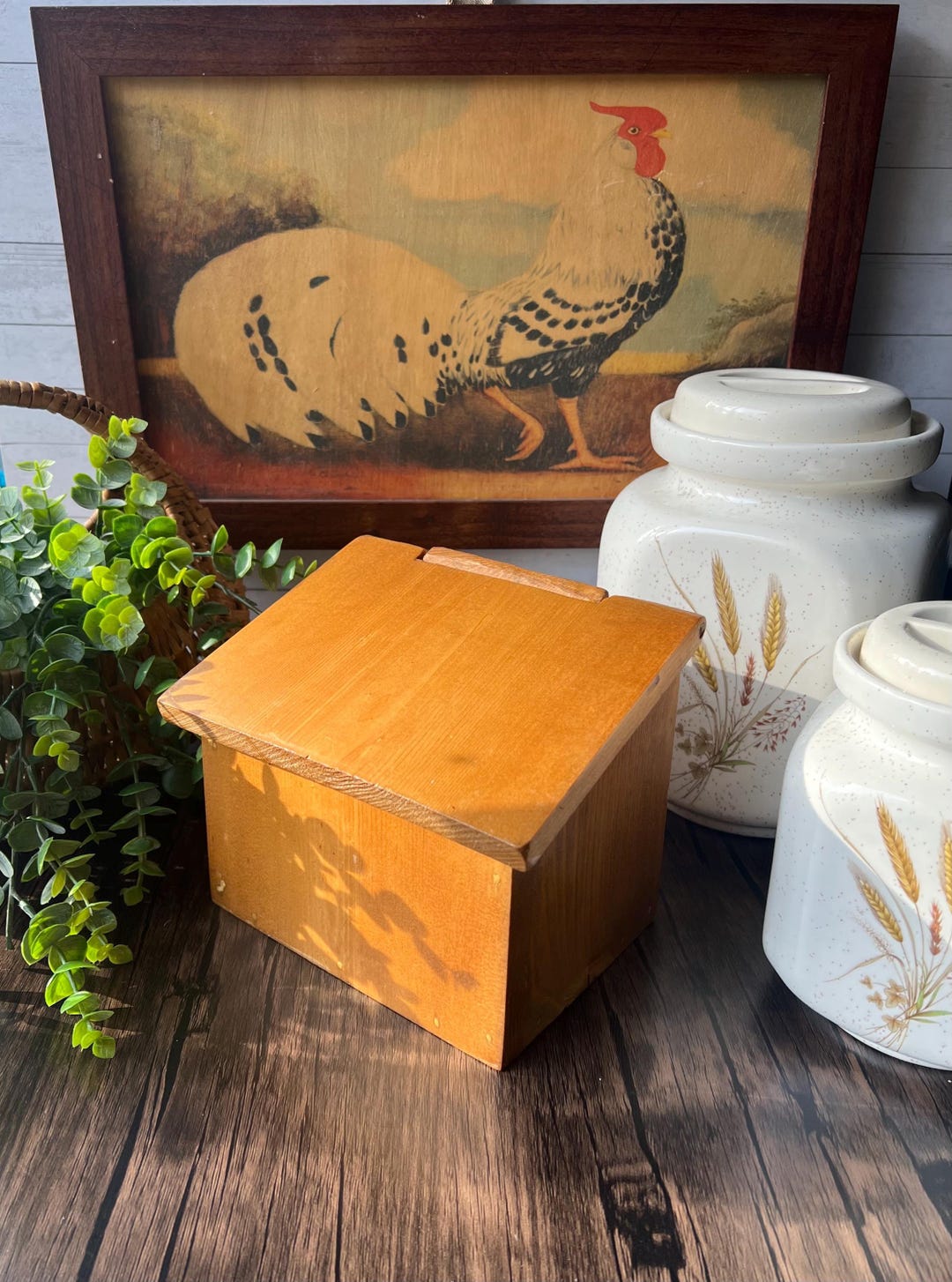 Vintage Wooden Recipe Box | Farmhouse Kitchen Organizer With Dividers ...
