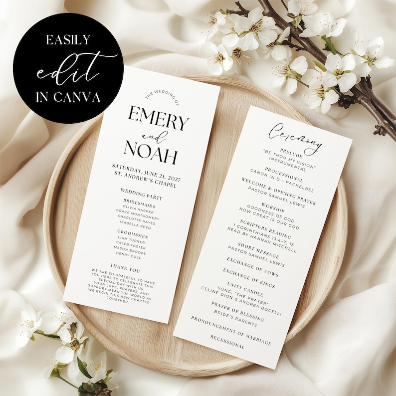 Christian Wedding Program Template: Minimalist Ceremony Design (canva ...