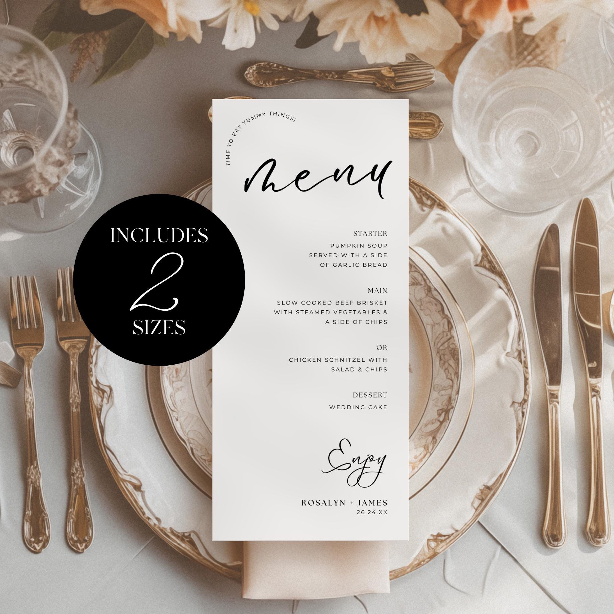 Modern Wedding Menu & Welcome Card: Minimalist Canva Template (digital ...